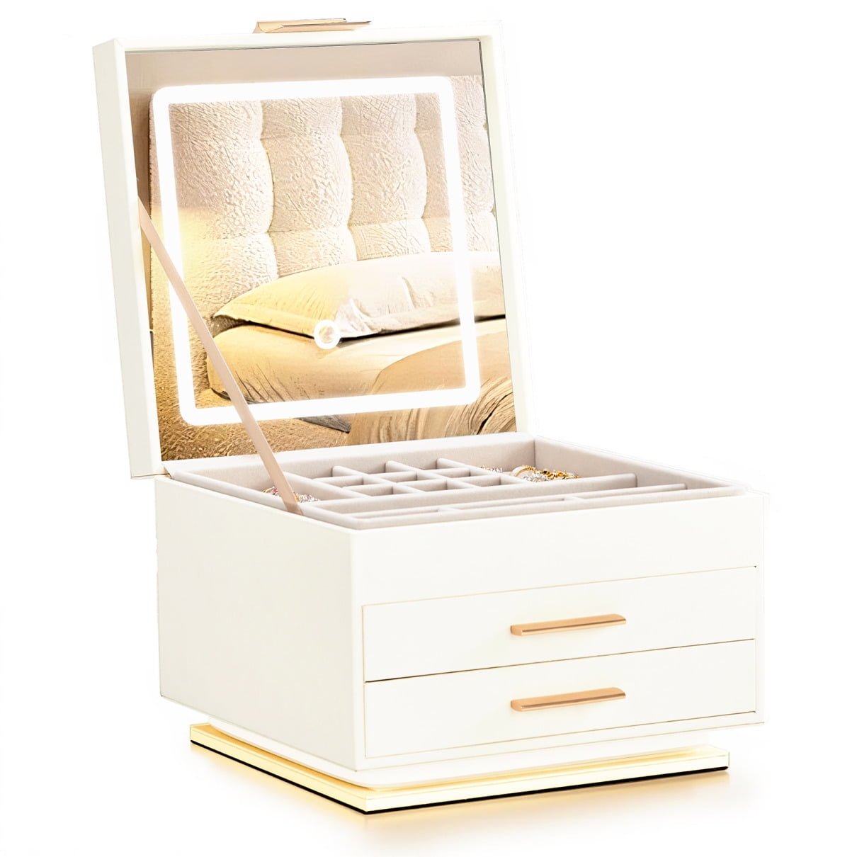Elegant Jewelry Box with Mirror and 3-Color LED Light, PU Leather ...