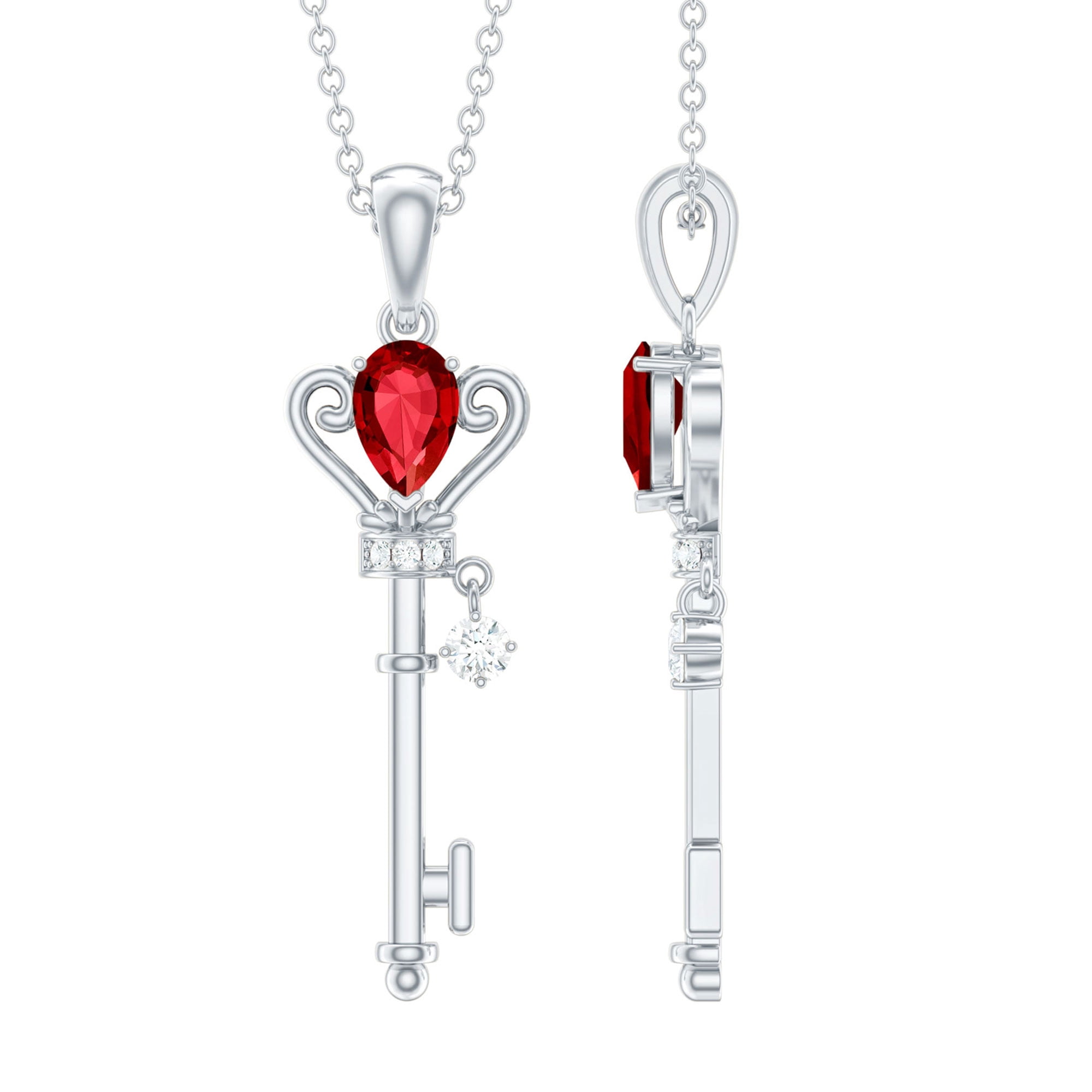Rosec Jewels Elegant Key Pendant Necklace with Created Ruby and Diamond ...