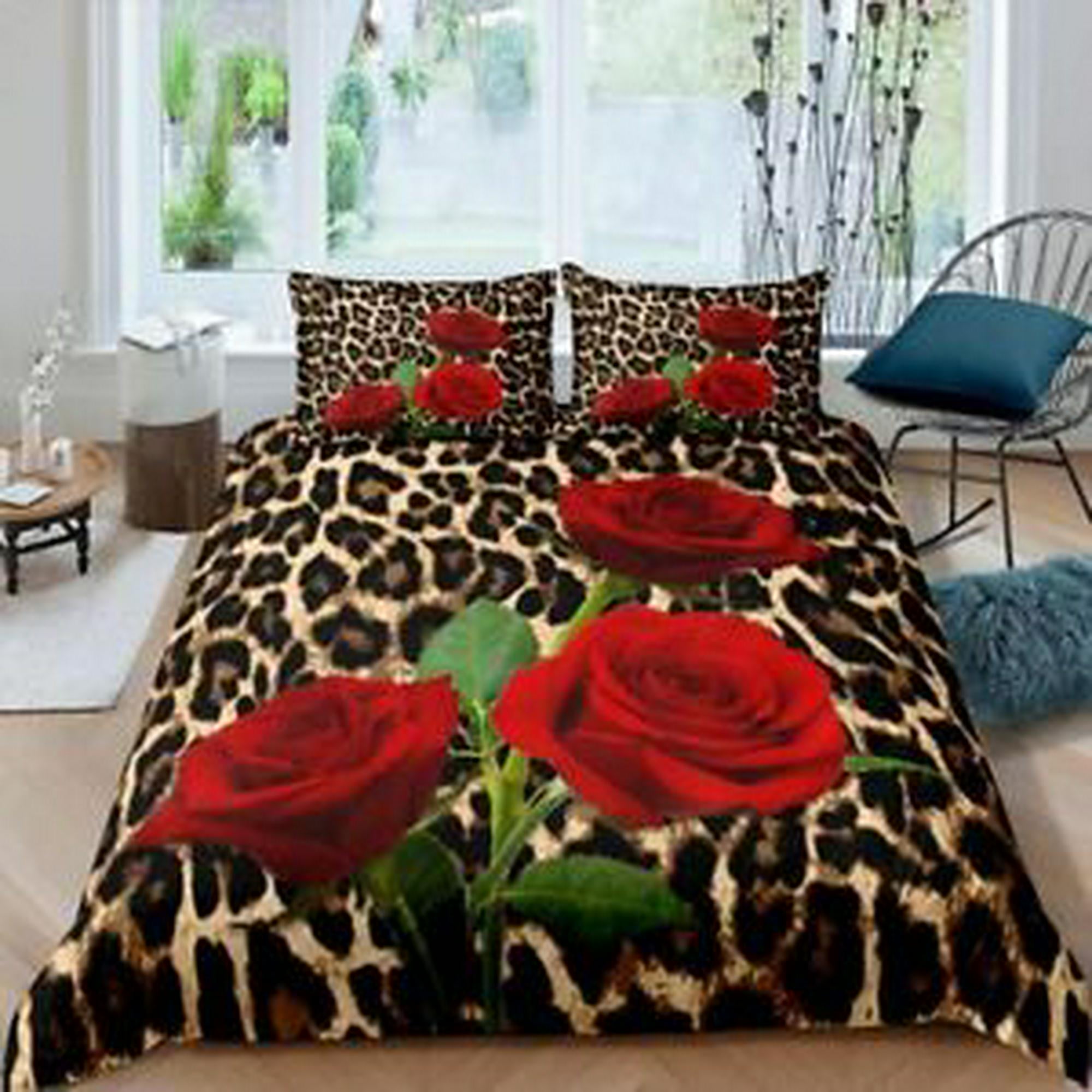 Elegant King Size Floral Duvet Cover Set 3 Piece Red Rose Bedding ...