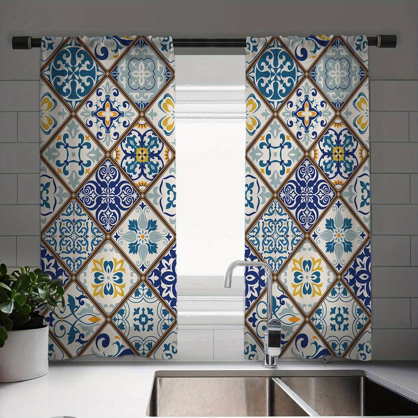 Elegant Kitchen Curtains Geometric Patterned ic Design Farmhouse ...