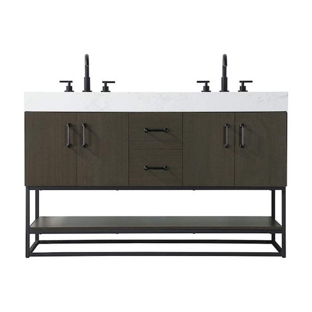 Elegant Kitchen and Bath 54 inch Double Bathroom Vanity in Mocha Brown ...