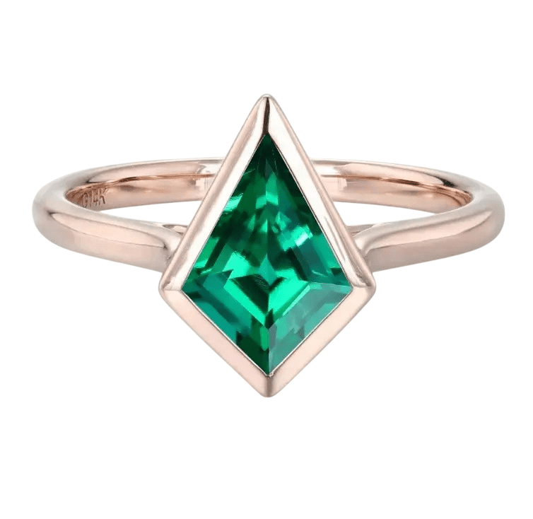 Elegant Kite-Cut Lab-Created Emerald Bezel Set Solitaire Engagement ...