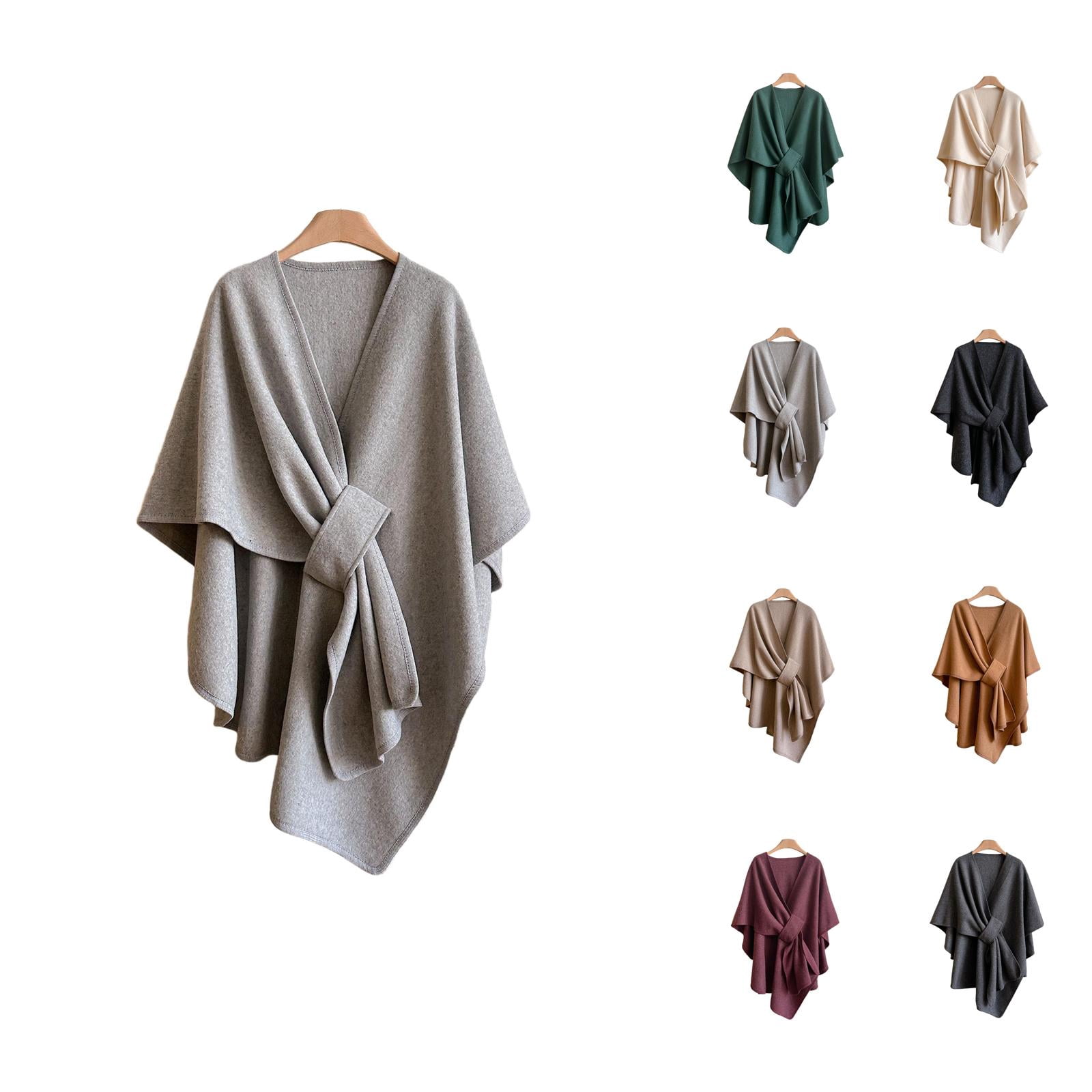 Elegant Knitted Cape Wrap Shawl Cardigan, Soft Loose Fit Long Outerwear ...
