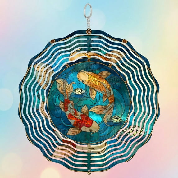 Elegant Koi Fish Coastal 3D Wind Spinner Sublimation Stainless Steel ...