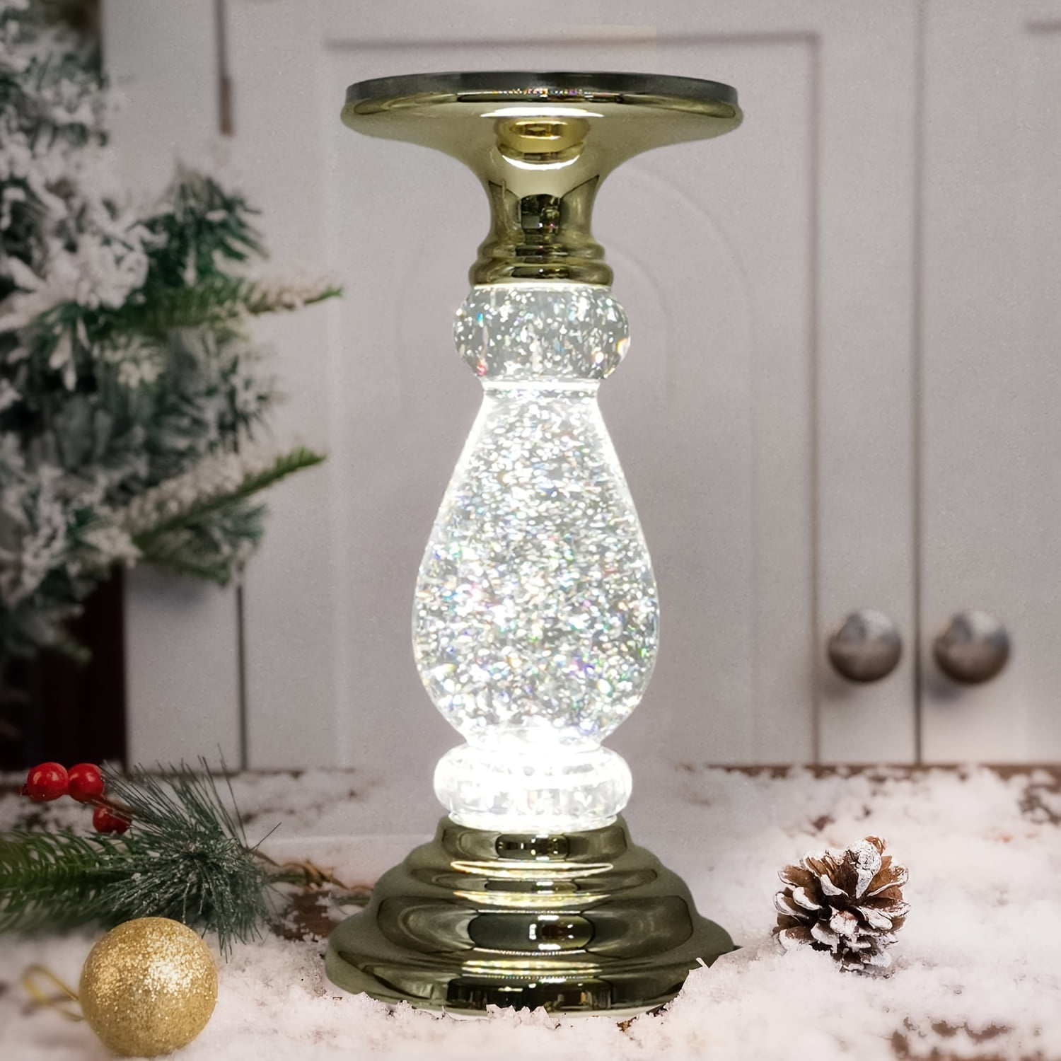 Elegant LED Swirling Candle Holder with On/Off Switch – Polished ...