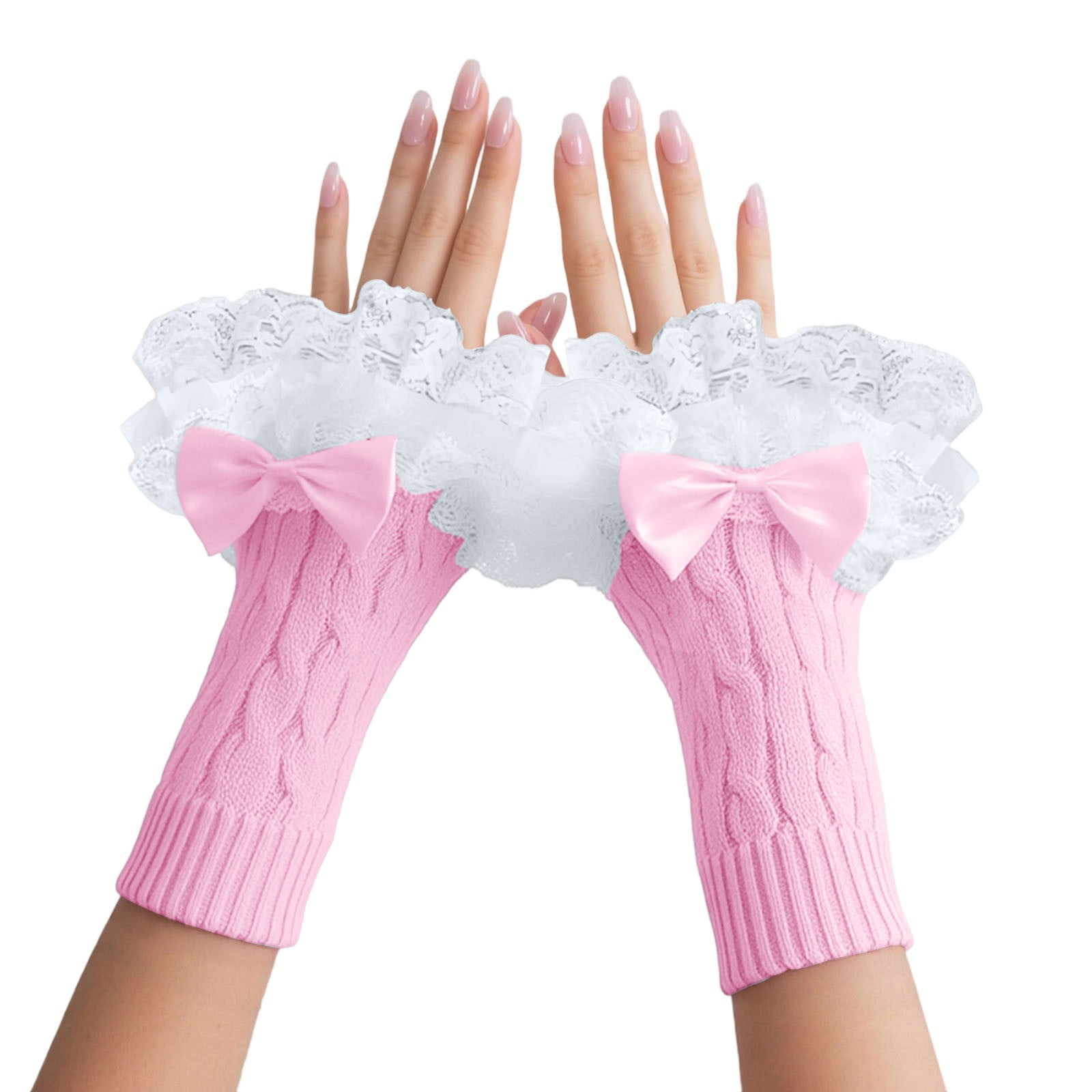 Elegant Lace Bow Fingerless Mittens with Knitted Sleeve for Lolita ...