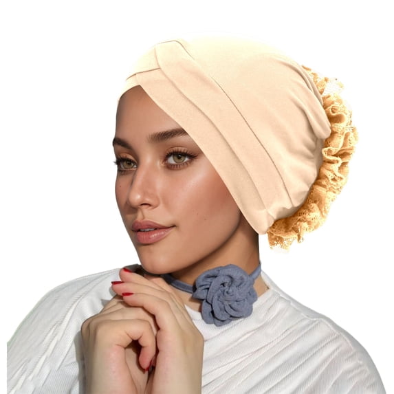 Elegant Lace Embroidered Head Scarf Fashion Forehead Cover Hijab Cap ...