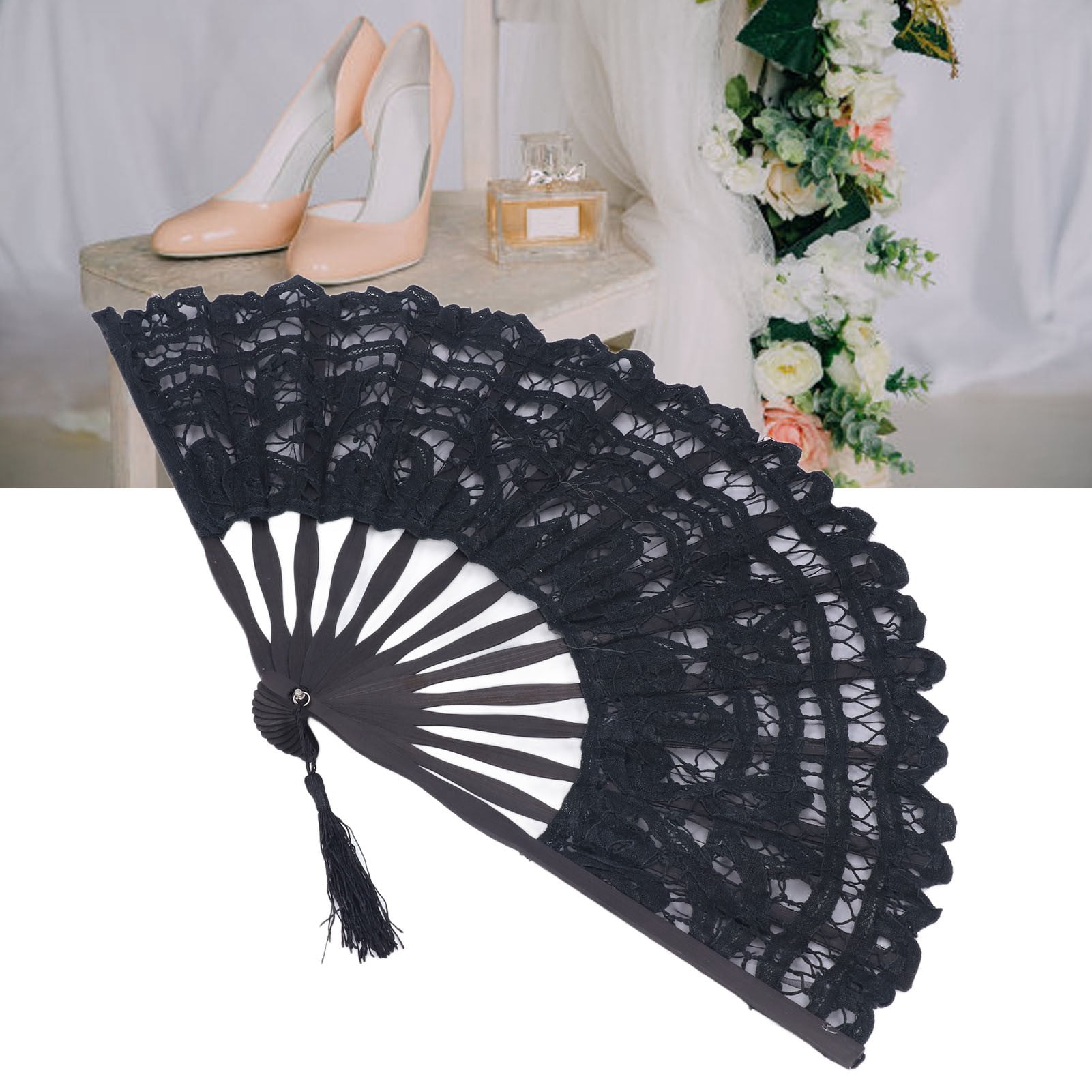 Elegant Lace Folding Fan, Bamboo Handheld For Dance, Cosplay Stylish ...