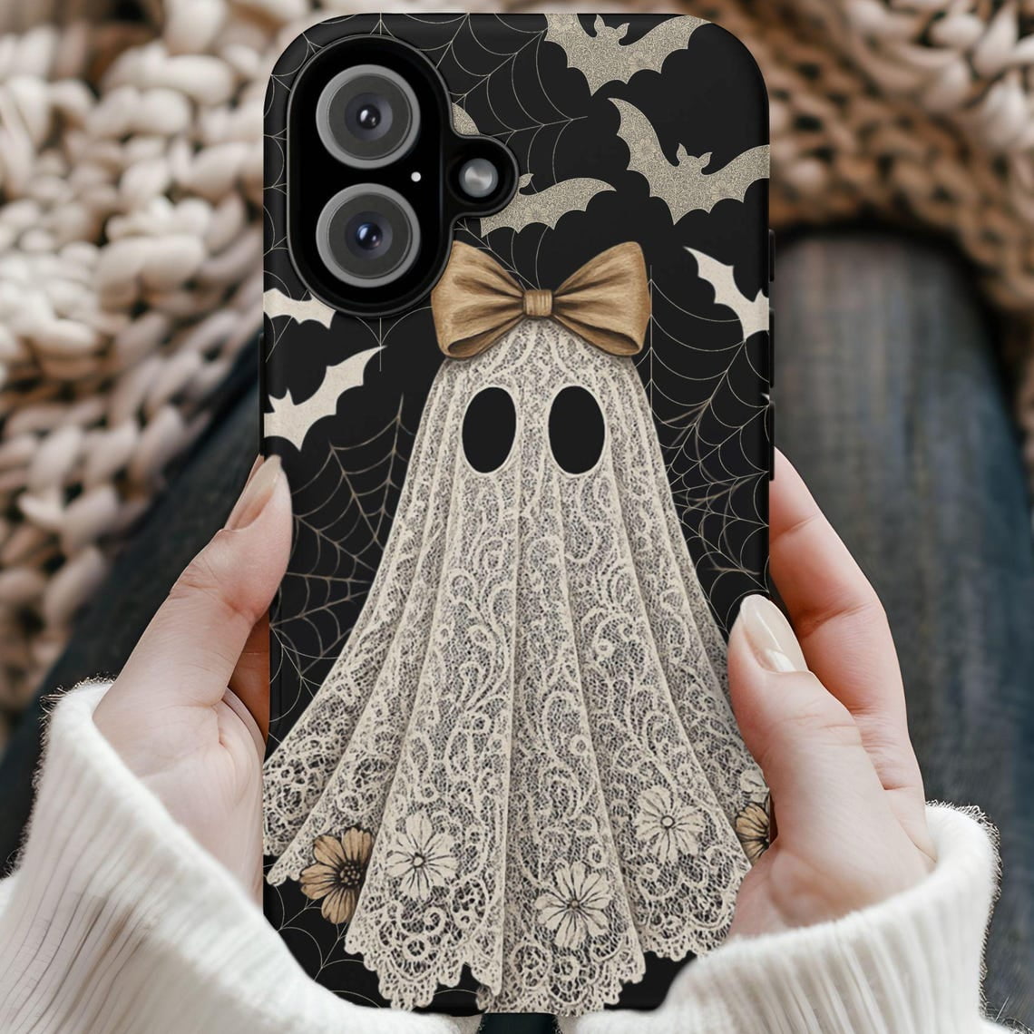 Elegant Lace Ghost Halloween Aesthetic Gothic Artwork with iPhone 17 to ...