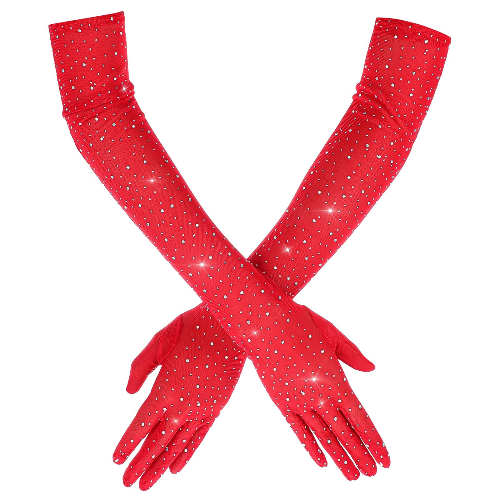Elegant Lace Gloves with Rhinestone Sheer Sparkly Glitter Fishnet ...