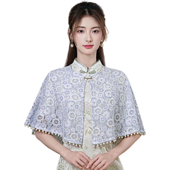 Elegant Lace Shoulder Wrap Scarf Shawl With Dangling Beads For Women ...