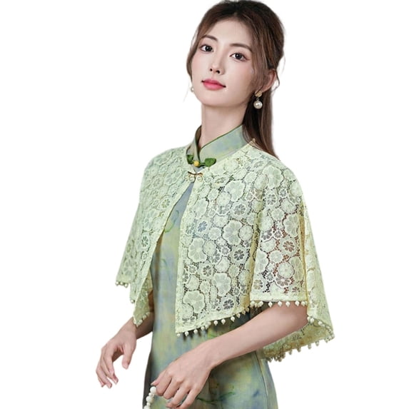 Elegant Lace Shoulder Wrap Scarf Shawl With Dangling Beads For Women ...
