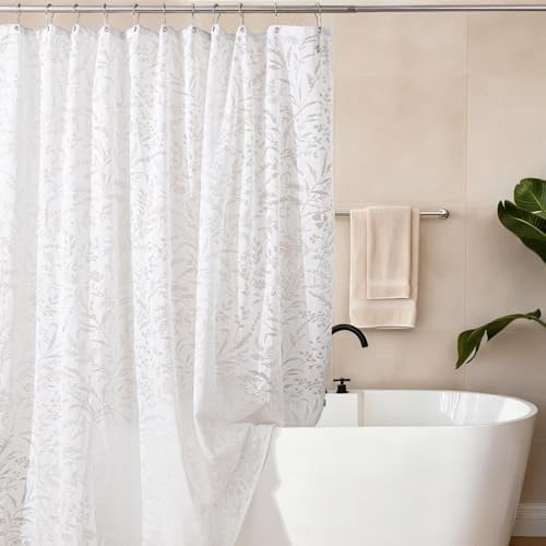 Elegant Lace Shower Curtain, White Semi-Sheer, Waterproof Coated ...