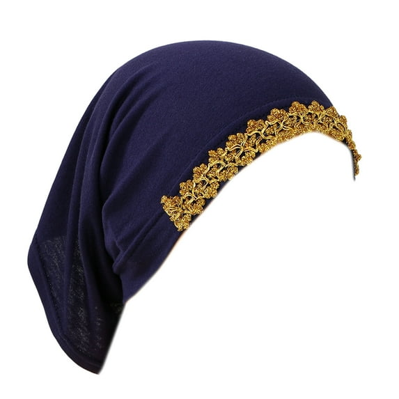 Elegant Lace Trim Hijab Cap Easy To Wear Stretchy Turban Hat For ...