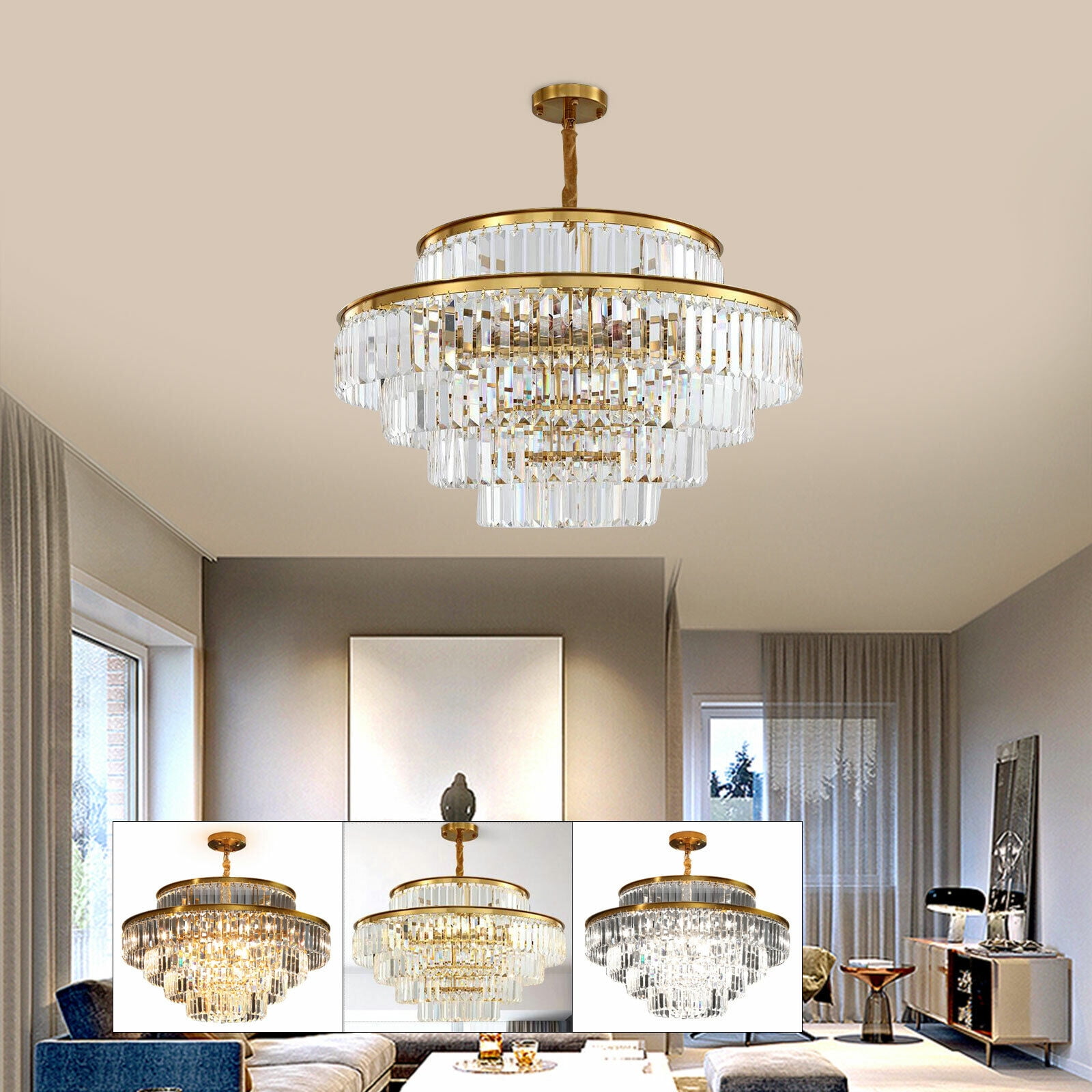 Elegant Large Ceiling Light Crystal Chandelier Pendant Lighting Fixture ...