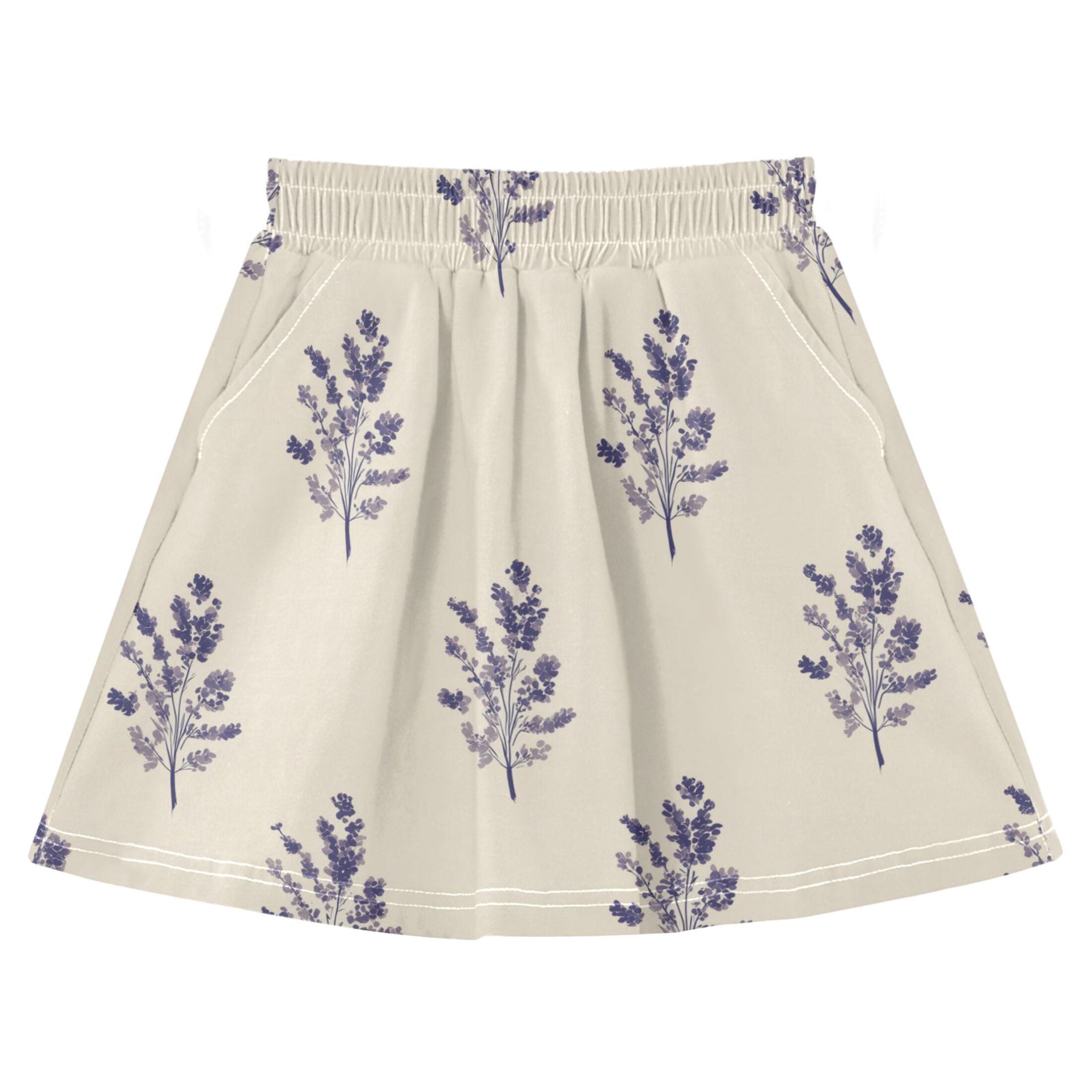 Elegant Lavender Flowers with Beige Background Girls' Skirts A-Line ...