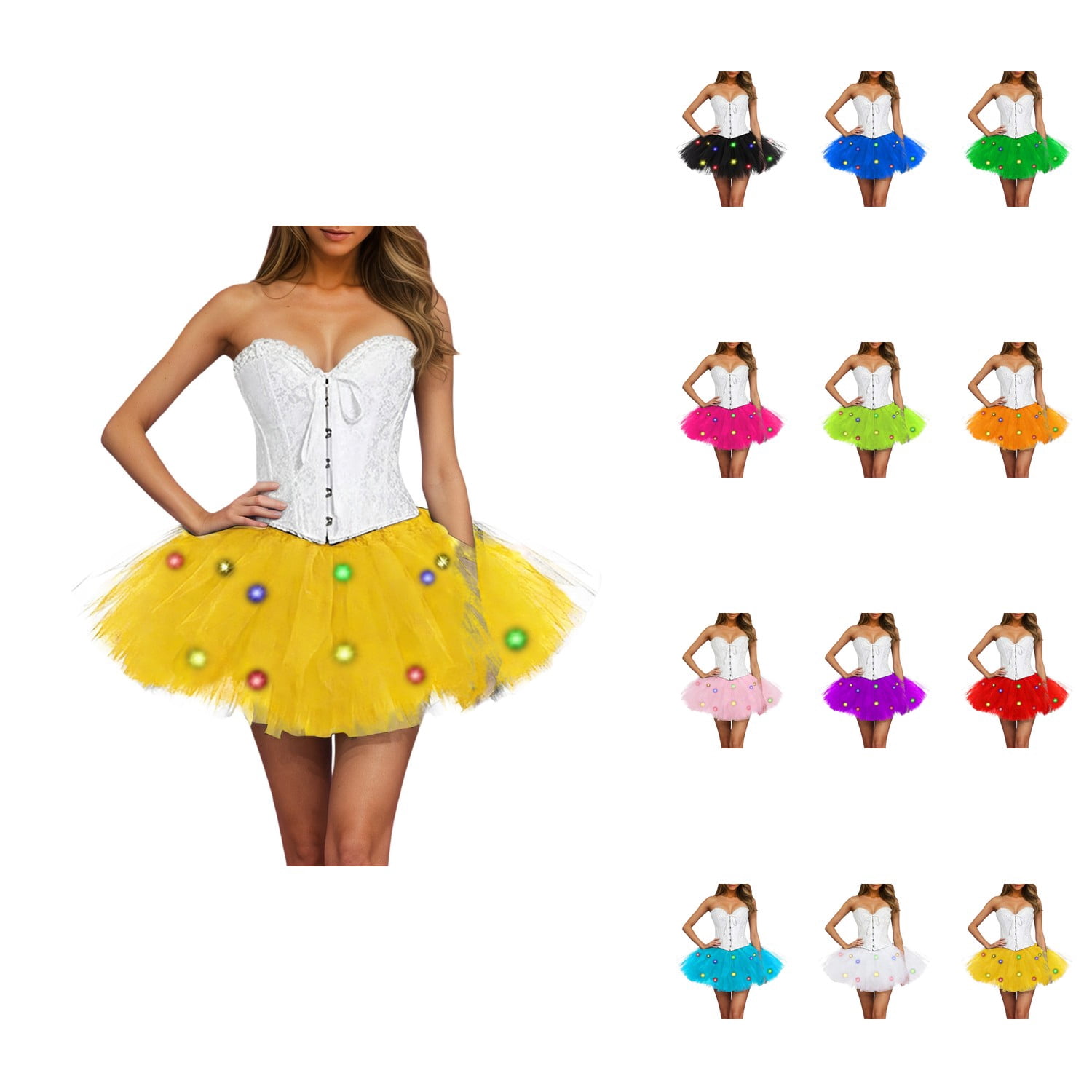 Elegant Layered Skirt with Colorful LED Lights, Women's Light-Up Tutu ...
