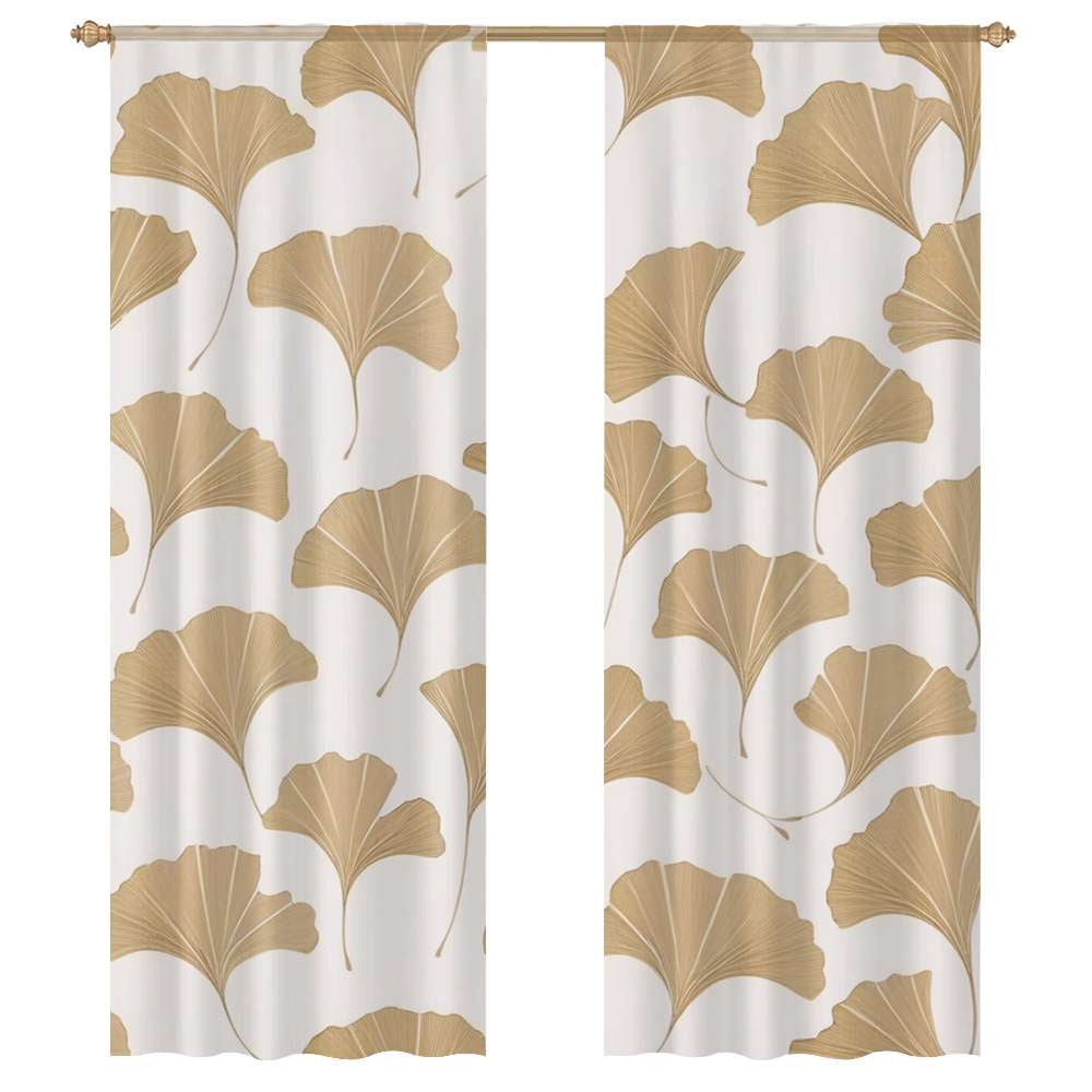 Elegant Leaf Print Pattern Modern Tulle Window Curtains for Living Room ...