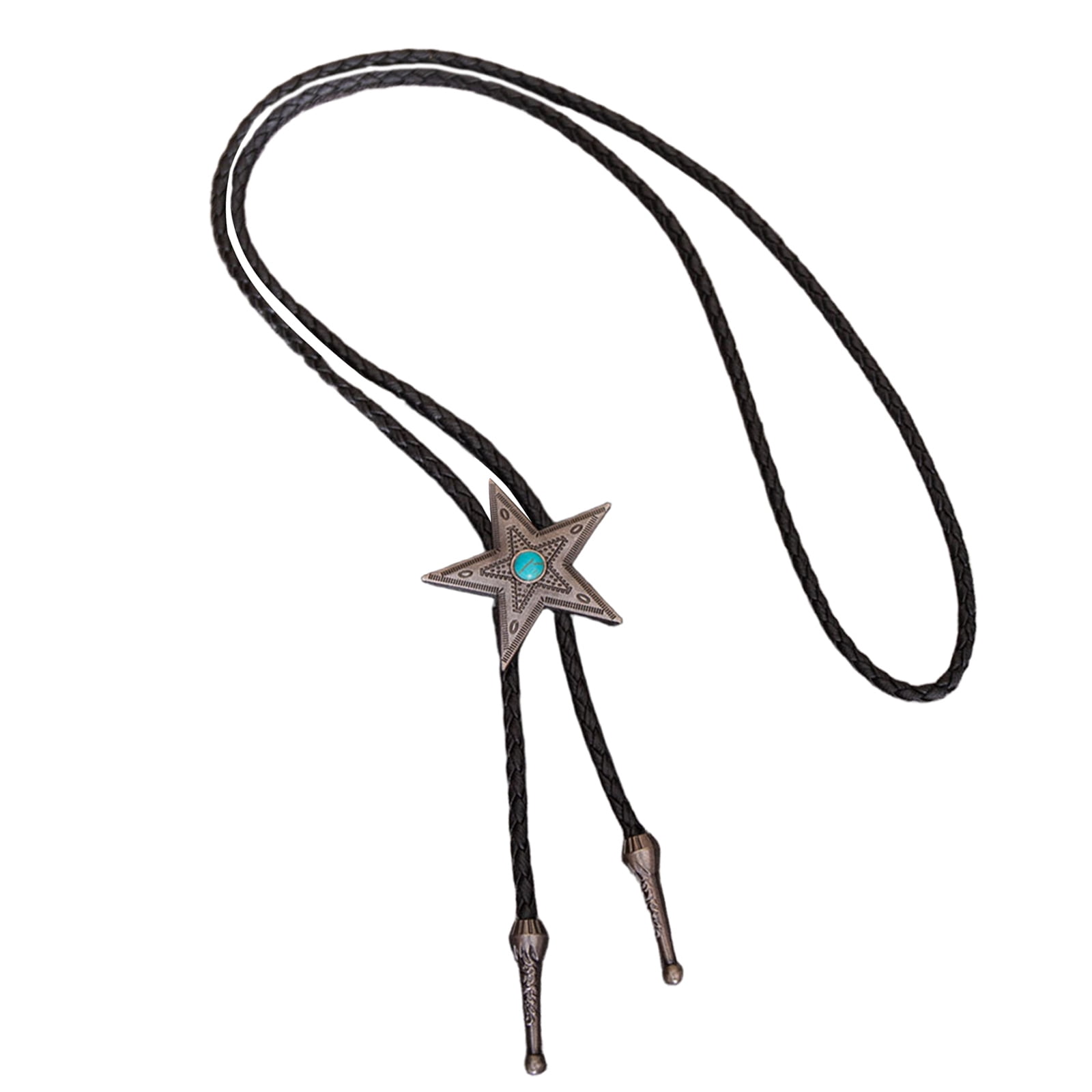 Elegant Leather Cord Bolotie with Metal Star Turquoises Pendant Western ...