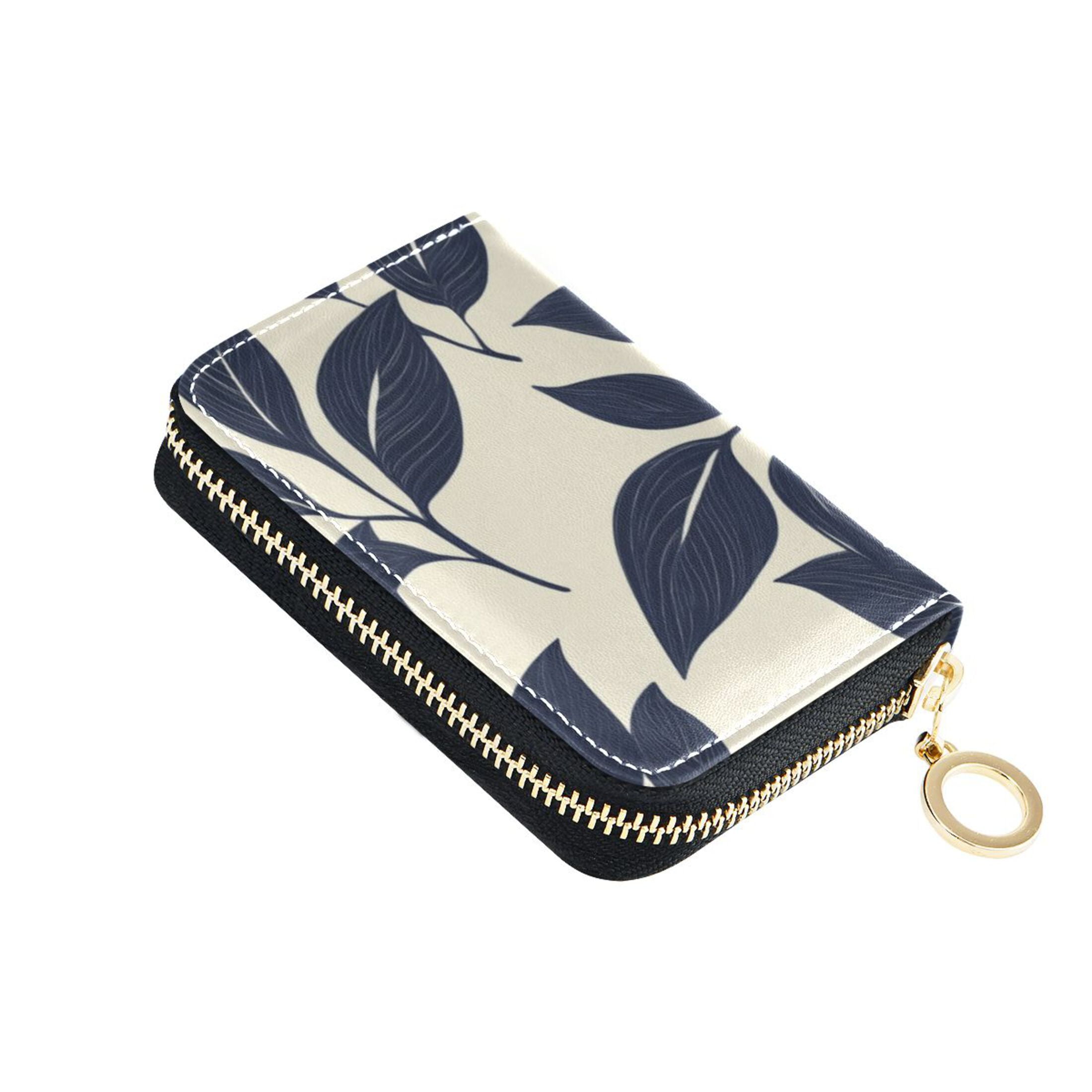 Elegant Leaves Women's Credit Card Holder PU Leather Zipper Wallet RFID ...