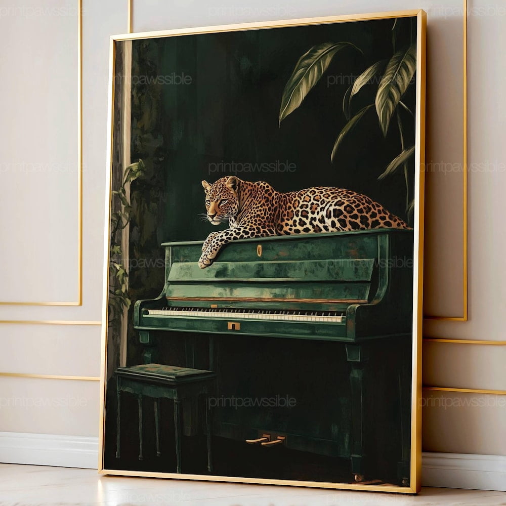 Elegant Leo.Pard Wall Art On Green Piano Jungle Animal Print Maximalist ...