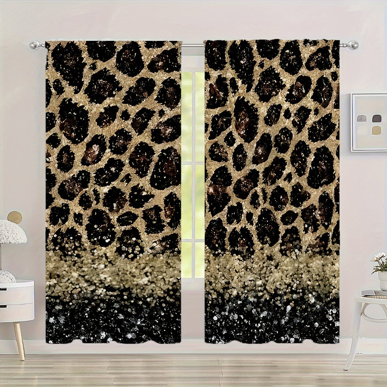 Elegant Leopard Print Curtains with Golden Flourishes for Your Living ...