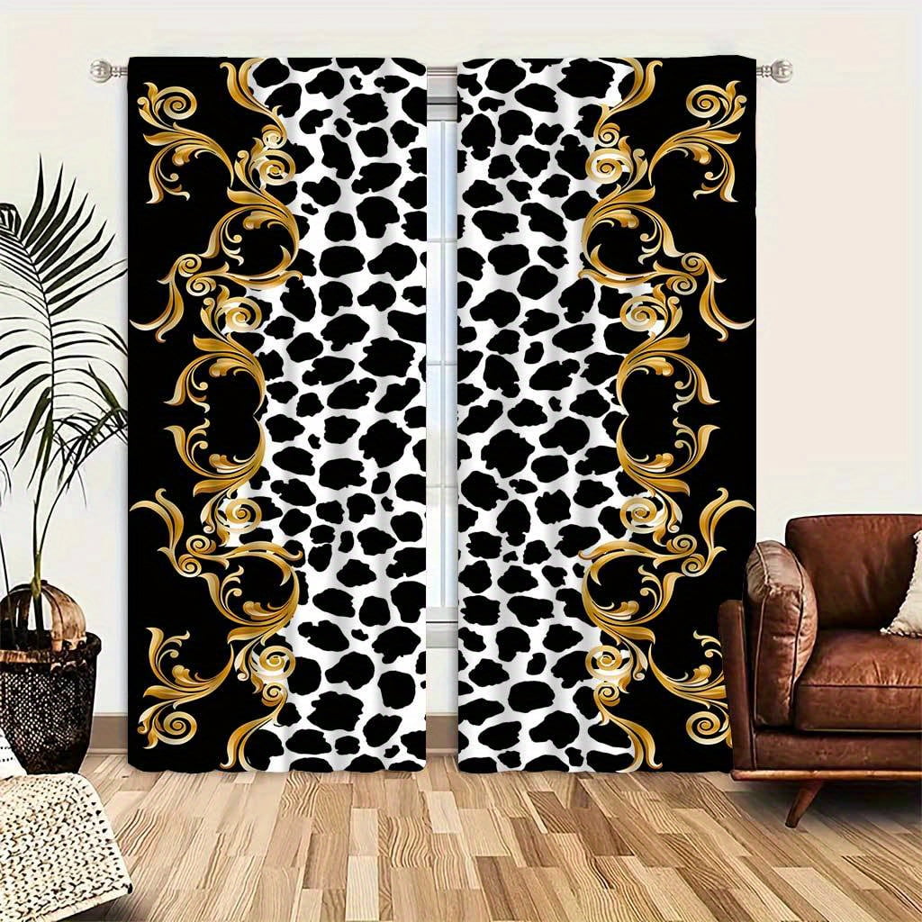 Elegant Leopard Print Curtains with Golden Flourishes for Your Living ...