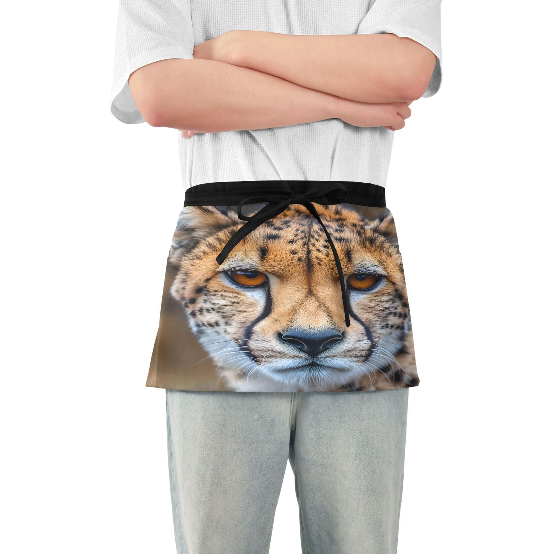 Elegant Leopard Server Apron with 3 Pockets Waterproof Waitress Waist ...