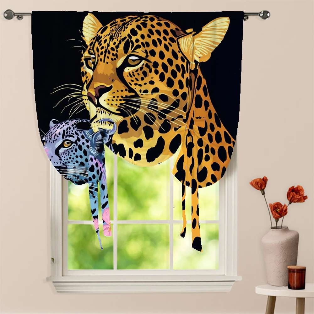 Elegant Leopards Floral Adornment Window Curtain for Living Room Roman ...