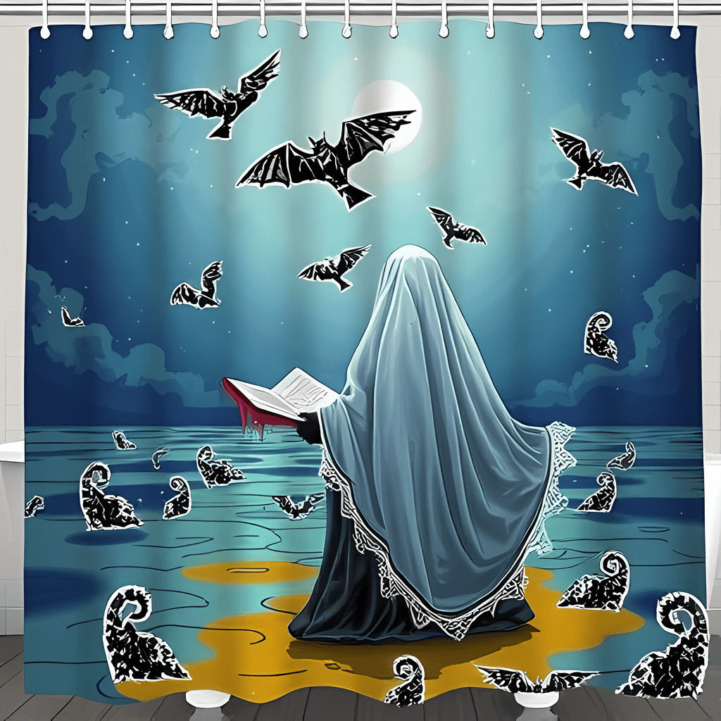 Elegant Light Blue Shower Curtain with Design - Tranquil Sea & Night ...