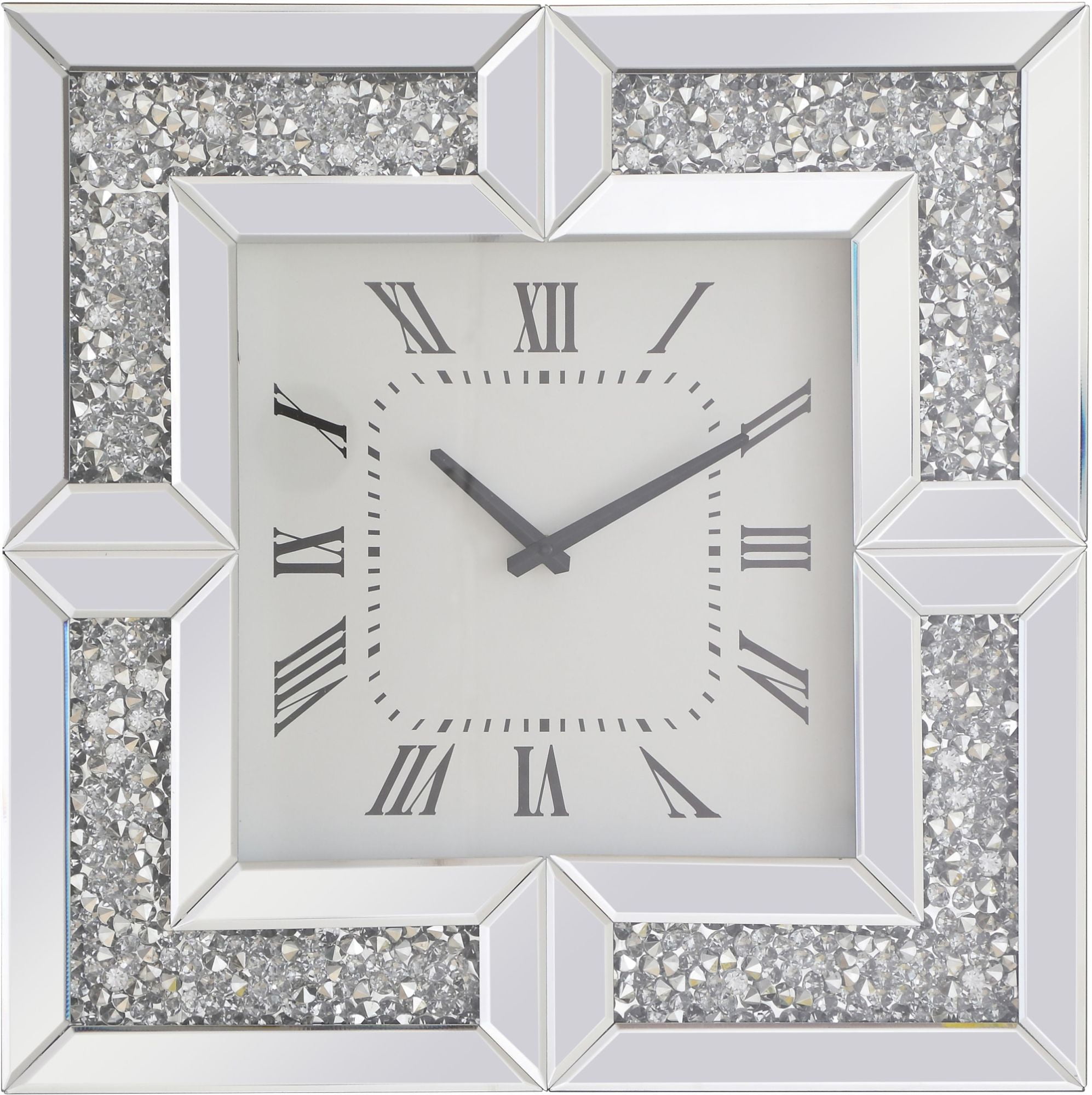 Elegant Lighting Silver 20" Square Crystal Wall Clock - Modern, Roman ...