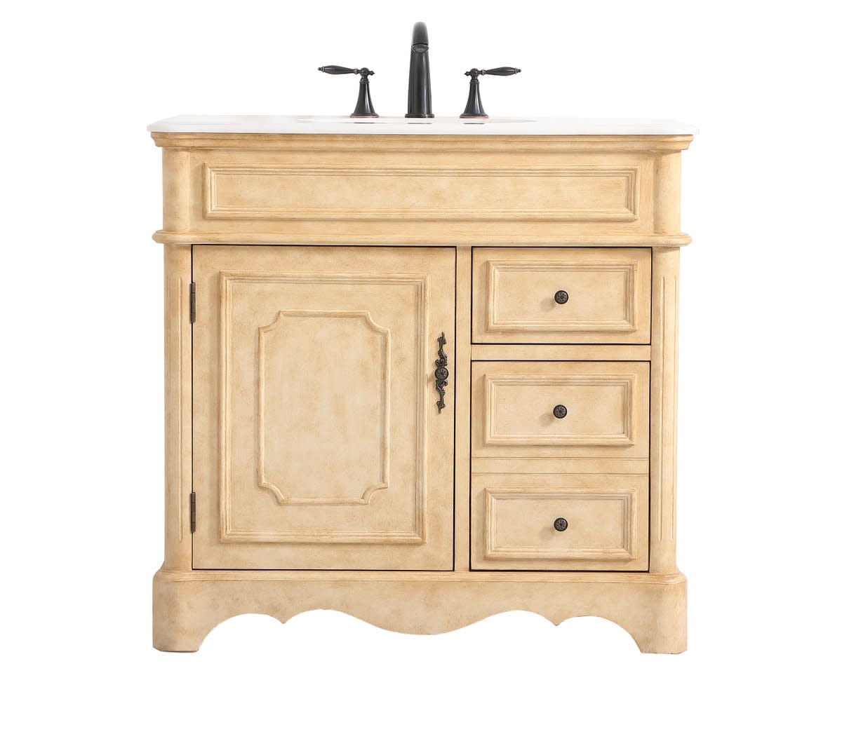 Elegant Lighting 36" Beige Bathroom Vanity, Marble Countertop, Single ...