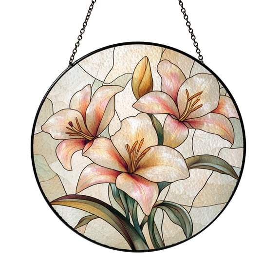 Elegant Lily Bloom Suncatcher, Stained Glass Style Round Window Decor ...