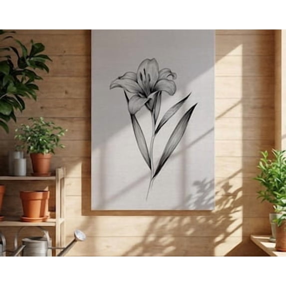 Elegant Lily Sketch, Minimalist Floral Poster Vintage Style Wall Decor ...