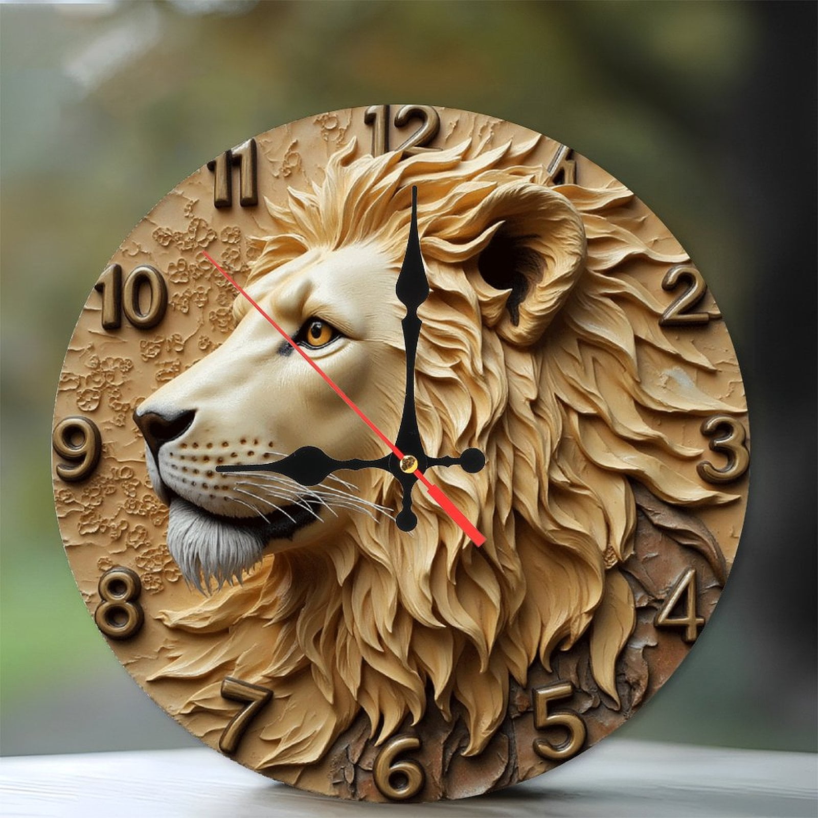 Elegant Lion Head Wall Clock Decor Art 10-Inch Silent Wooden Wall Clock ...
