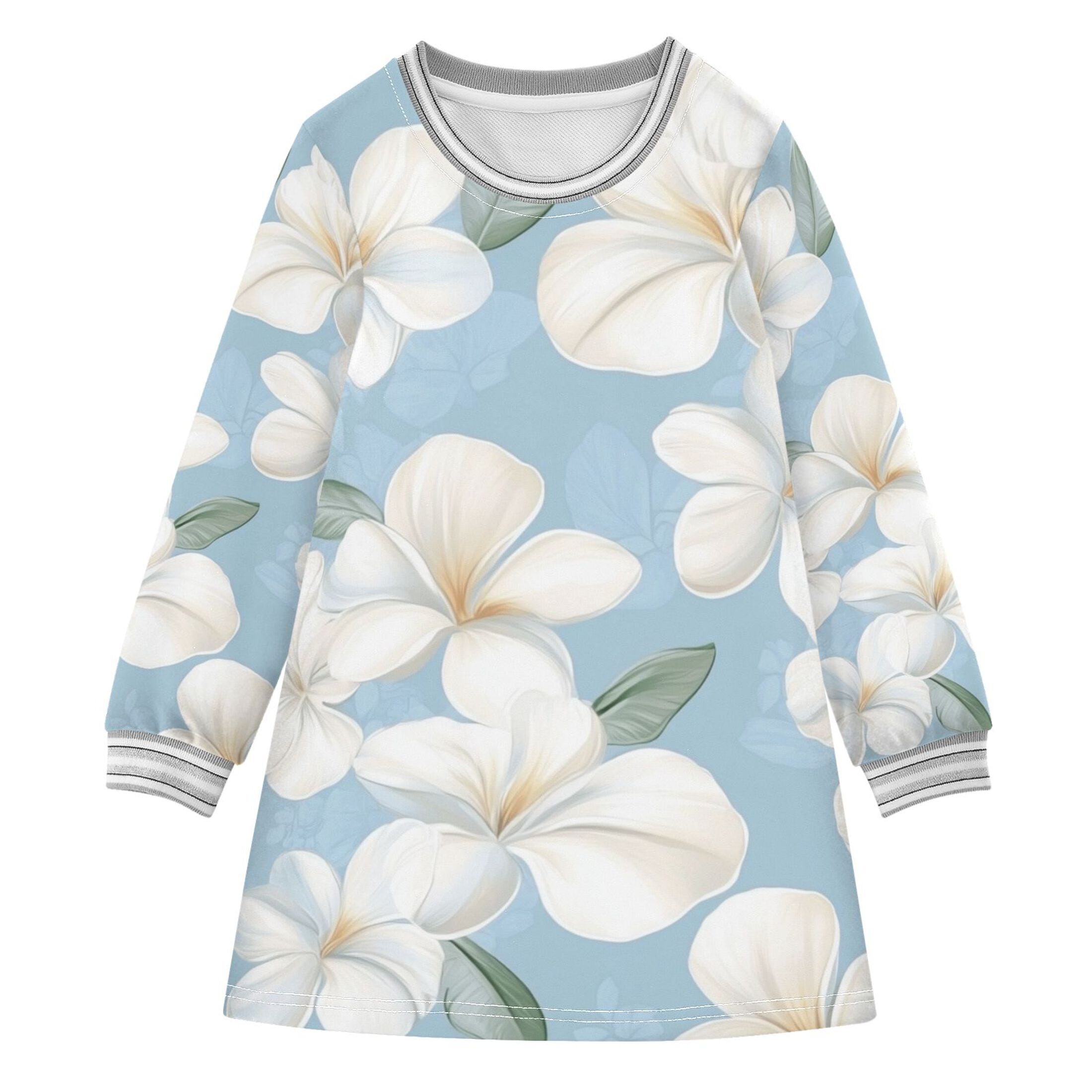 Elegant Little Flowers Hawaii Long-sleeved Dress A-line One-Piece Dress ...