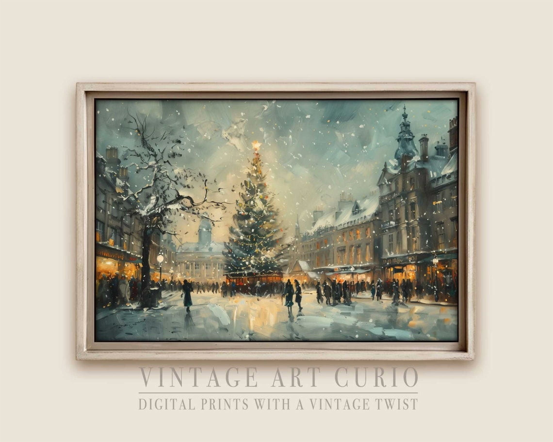 Elegant London Town Square Winter Tree Scene, Vintage, Rustic Winter ...