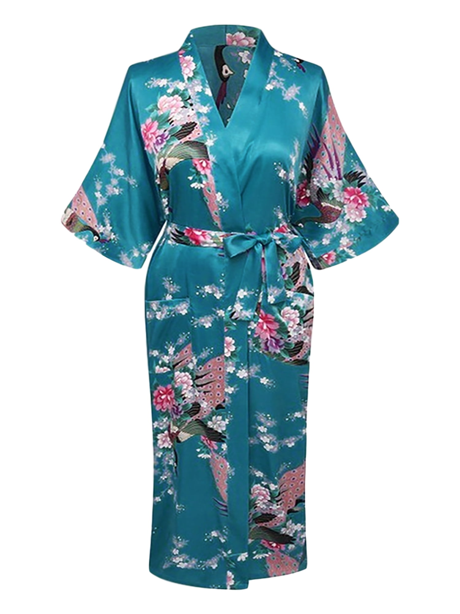 Elegant Long Floral Silk Kimono Womens Robe, Sizes 2 to 18, Brides and ...