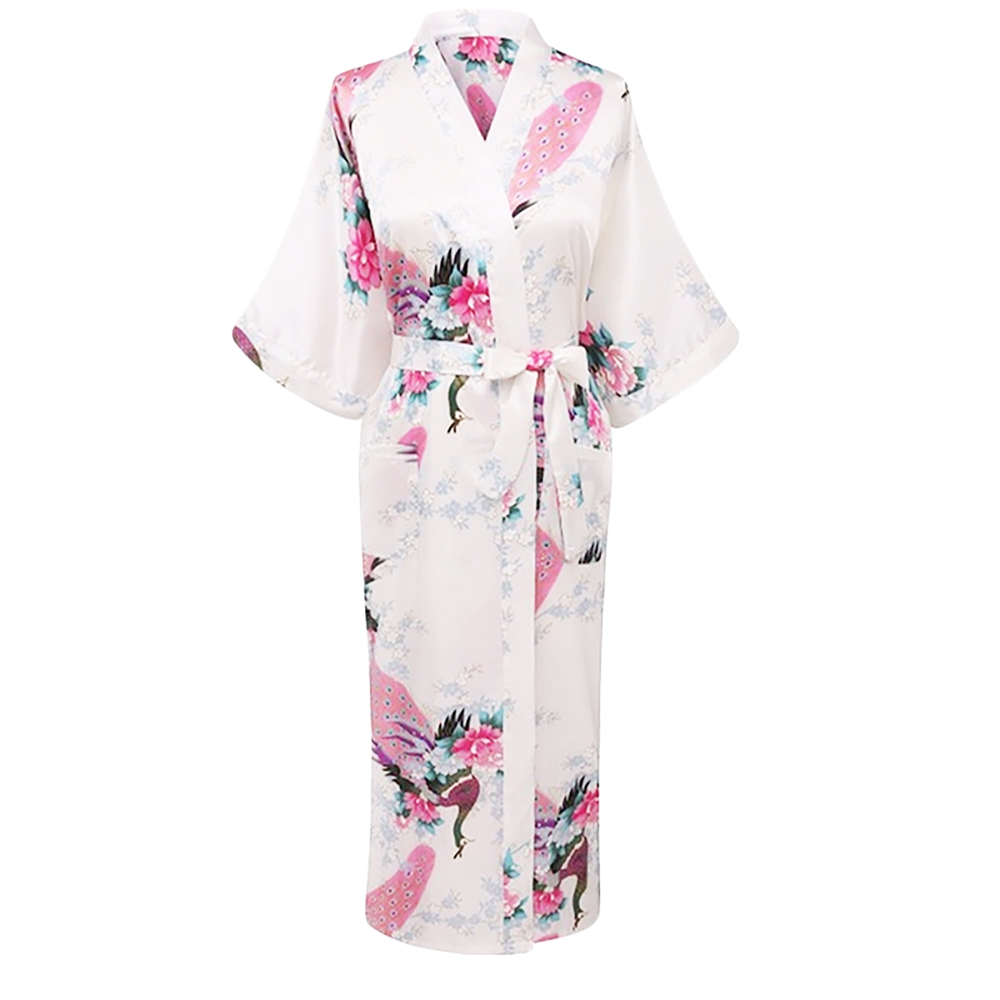 Elegant Long Floral Silk Kimono Womens Robe, Sizes 2 to 18, Brides and ...