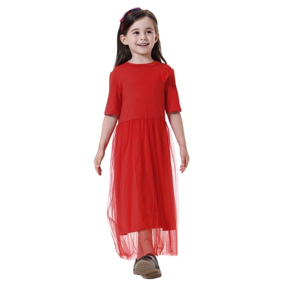 Elegant Long Girls Celebration Dress Ethnic Style Round Neck Short ...