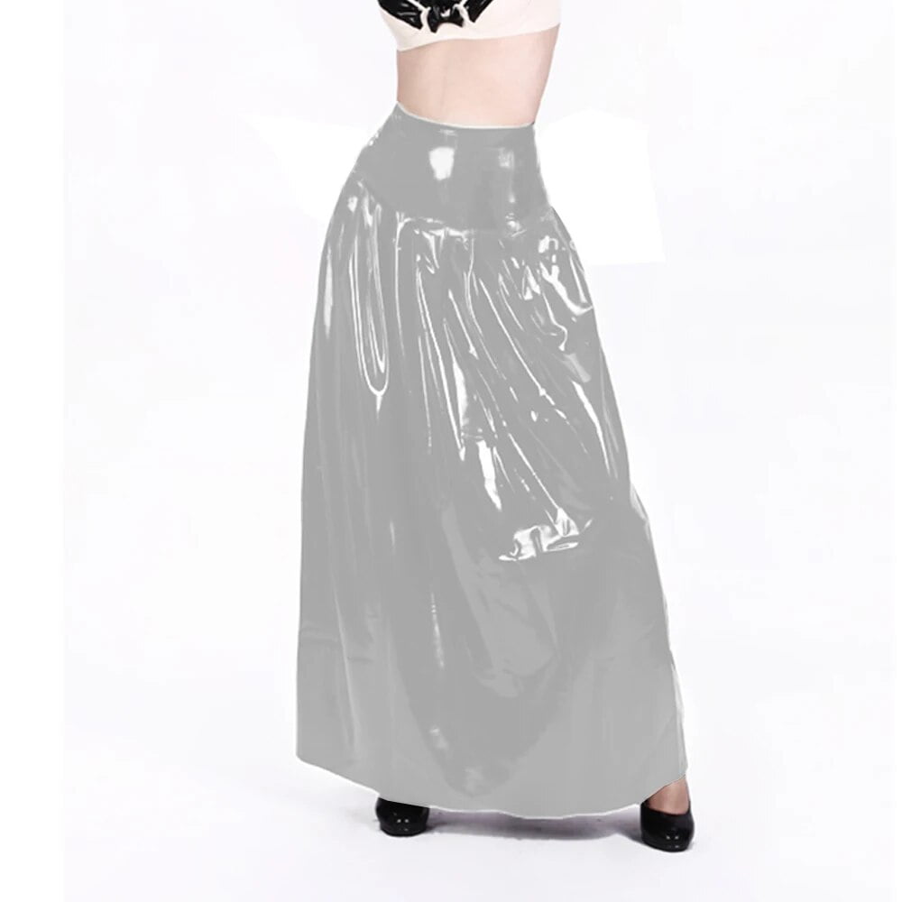 Elegant Long High Waist Skirts for Women Wetlook PVC Leather A-line ...
