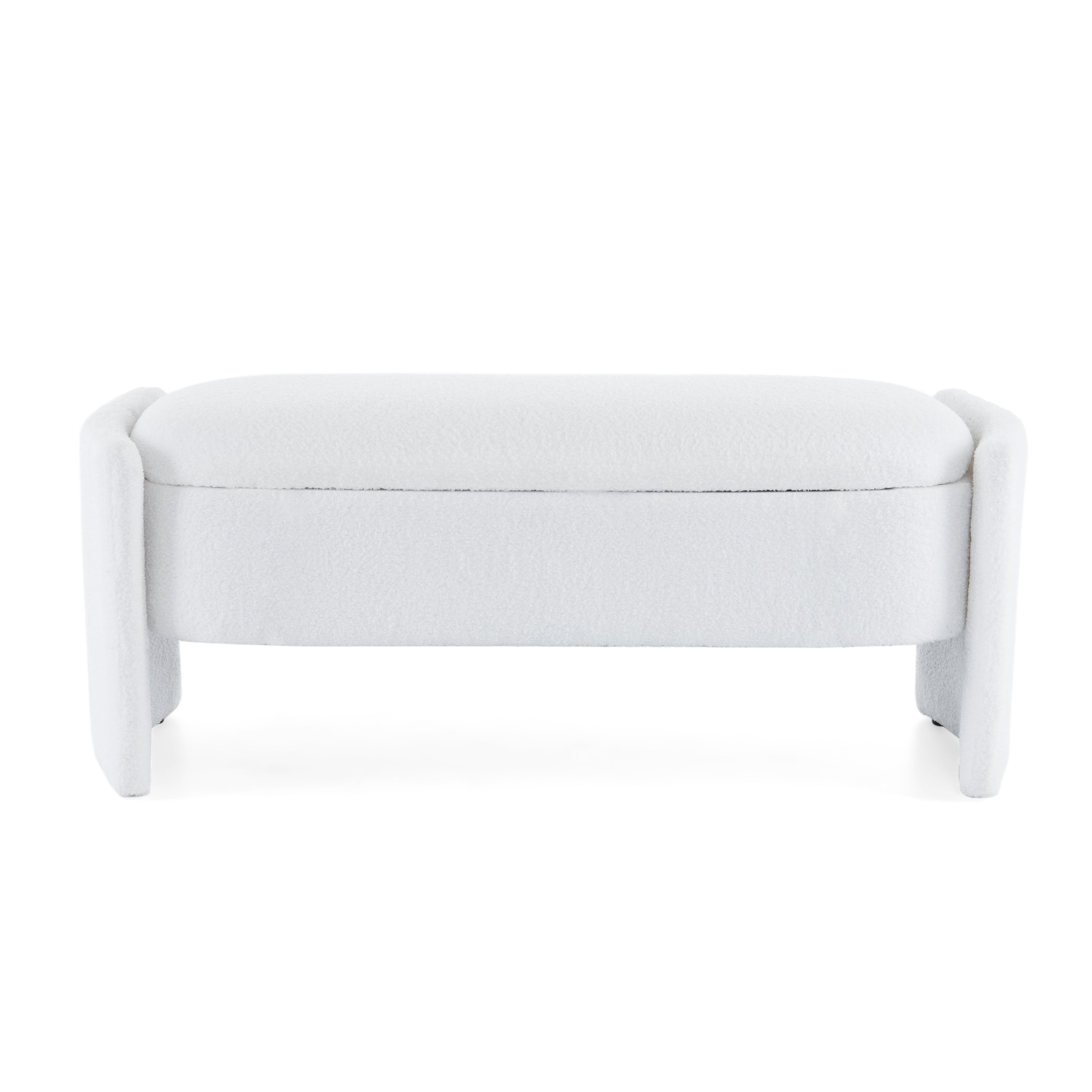 Elegant Long- Shaped Storage Ottoman Bench Of Boucle Material with ...