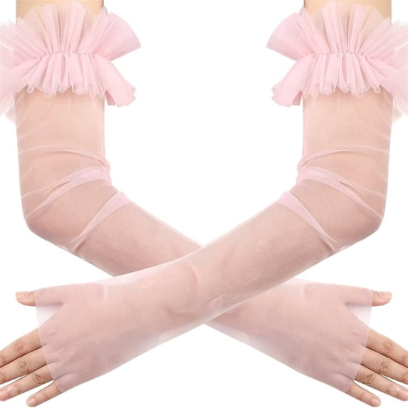 Elegant Long Sheer Bridal Gloves Seethrough Fingerless Arm Sleeves for ...