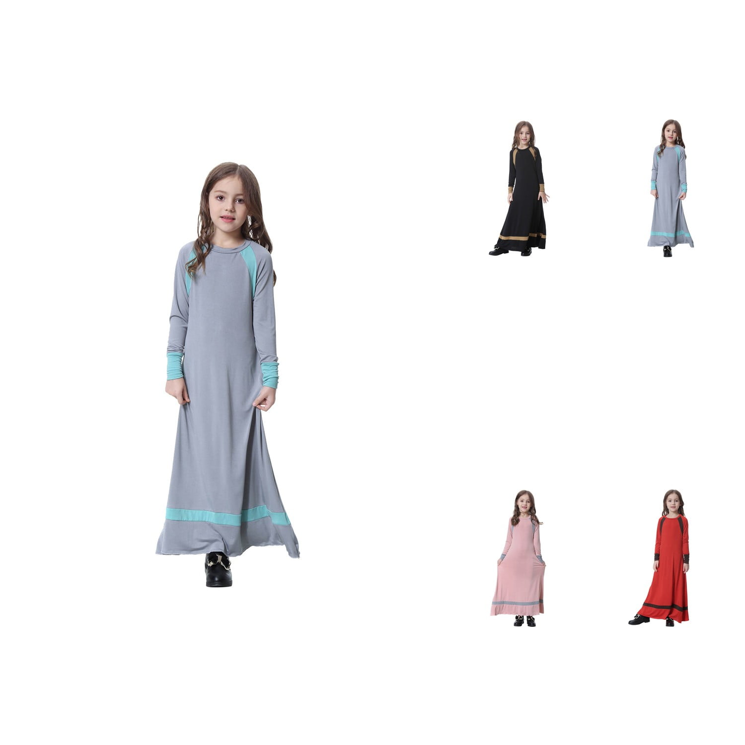 Elegant Long Sleeve Ethnic Dress for Girls, Soft Full-Length Burka ...