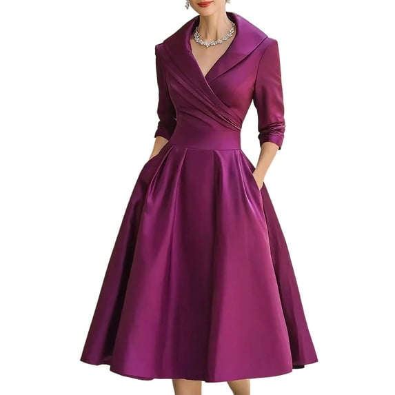 Elegant Long Sleeve Slimming Gown Formal High Waist Draped Dress Autumn ...