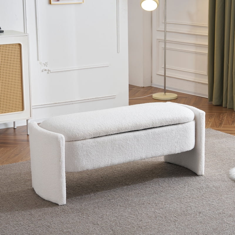 Elegant Long - shaped Storage Ottoman Bench of boucle material with ...