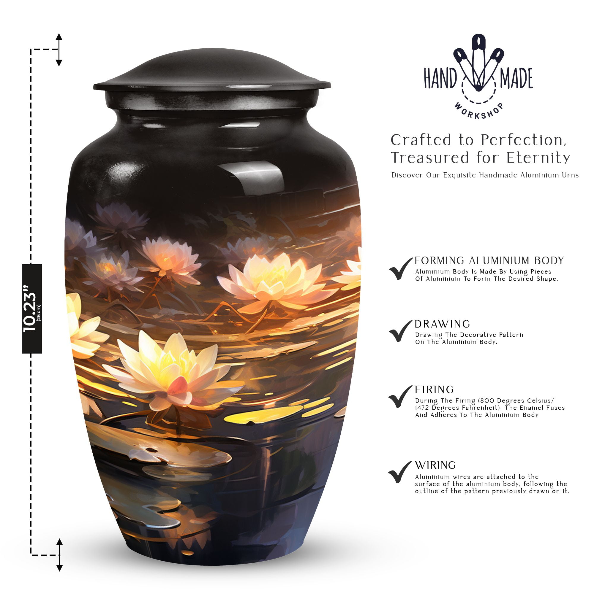 Elegant Lotus Bloom In Pond Urn - Adult Cremation - 10-Inch Urn - Large ...