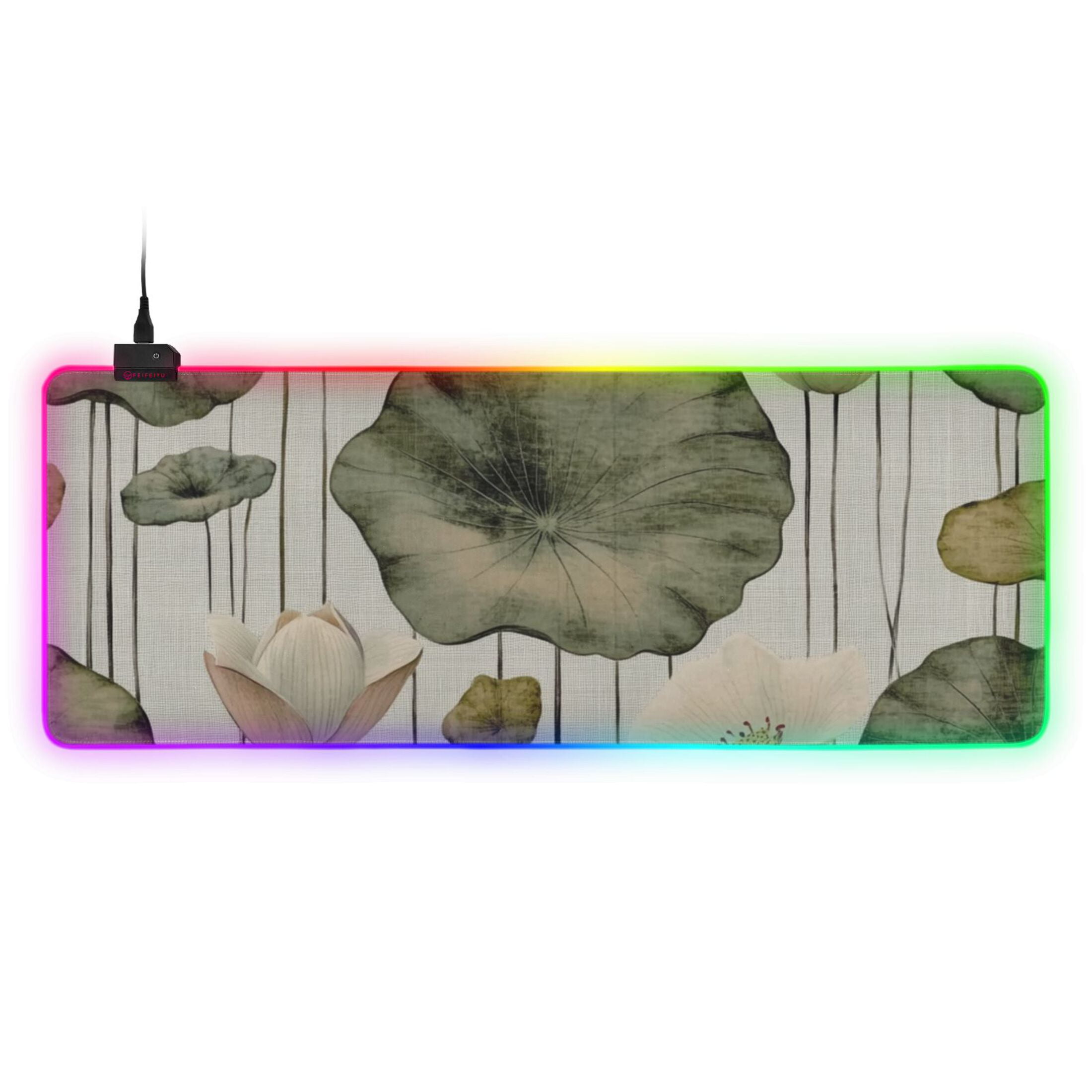 Elegant Lotus Painting RGB Gaming Mouse Pad Large Keyboard Mat Rubber ...