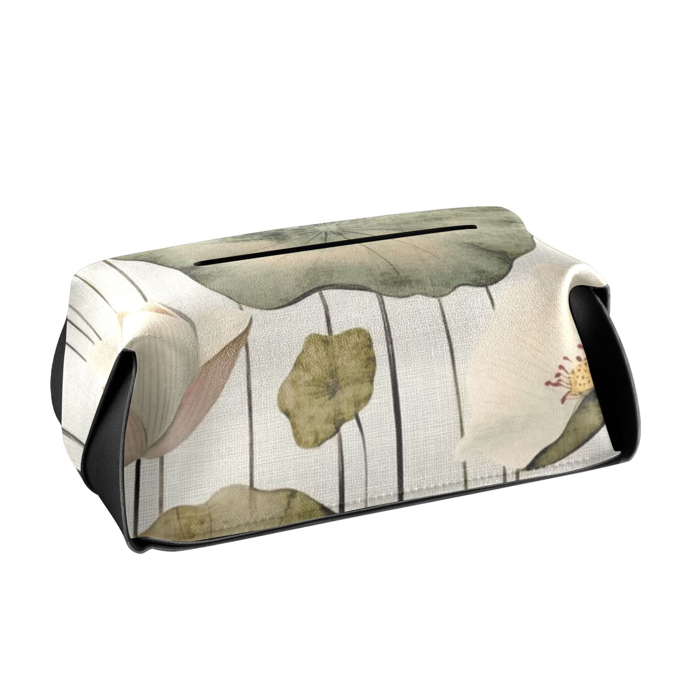Elegant Lotus Painting Tissue Box Cover Leather Square Rectangle Tissue ...