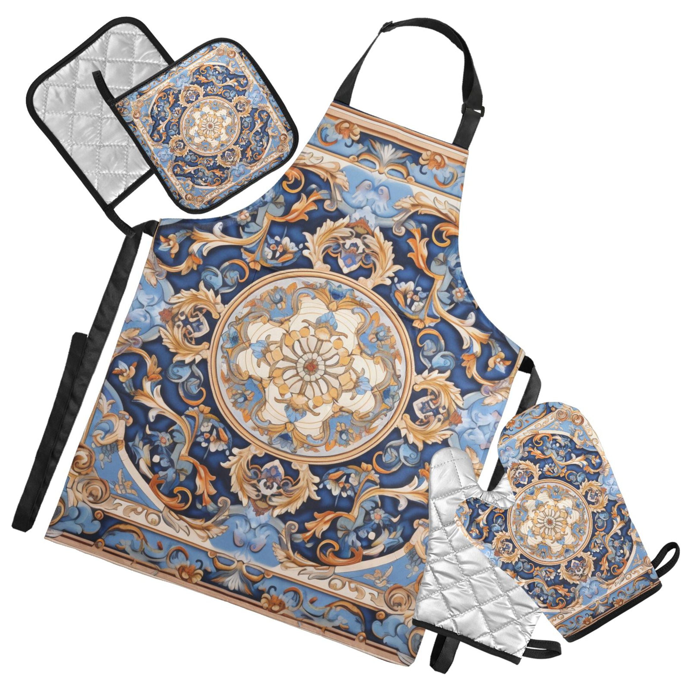 Elegant Luxurious Mandala 5 Pcs Kitchen Set Heat Resistant Oven Mitts ...